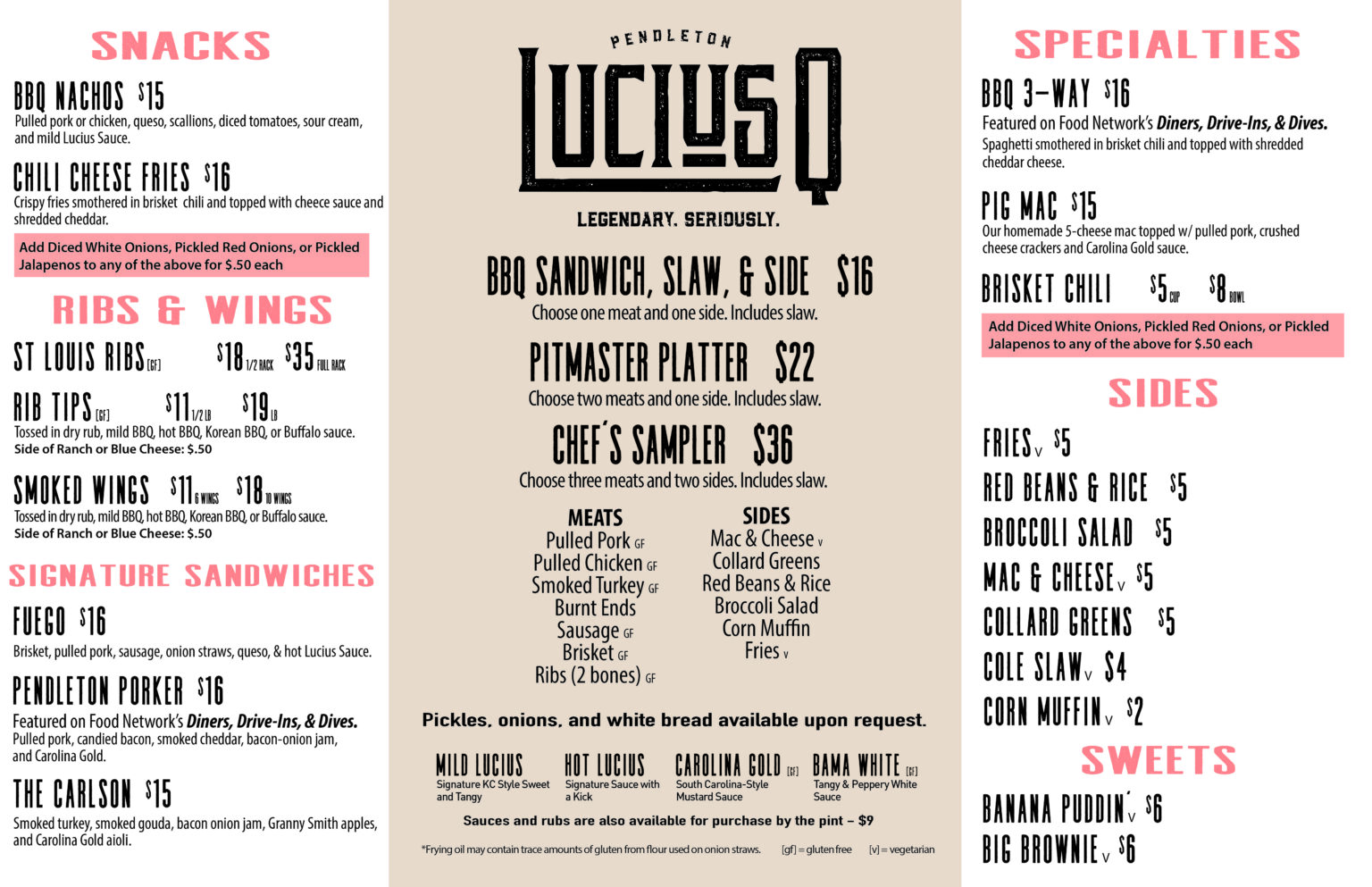 Dine-In Menu - Lucius Q